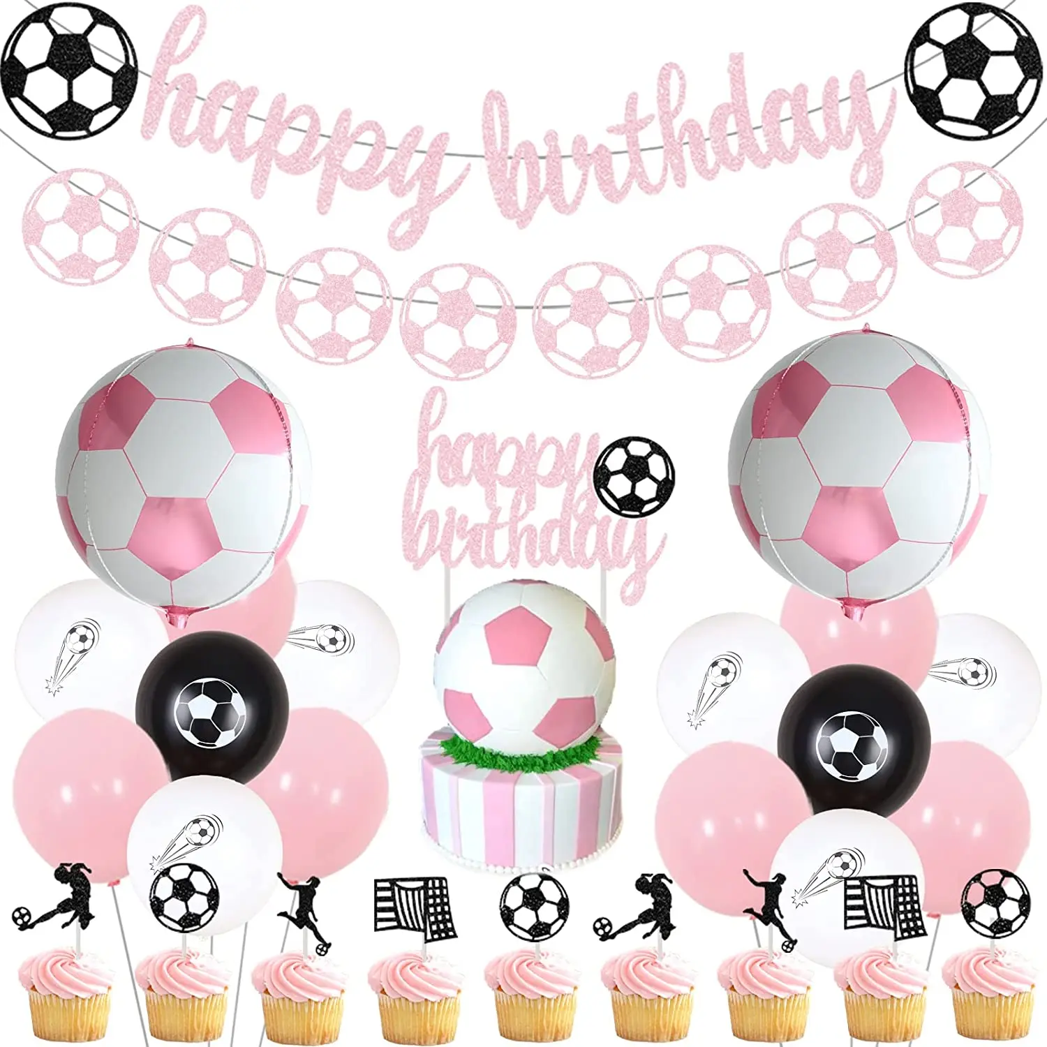 Funmemoir-Pink-Soccer-Birthday-Party-Decorations-for-Girls-Football ...
