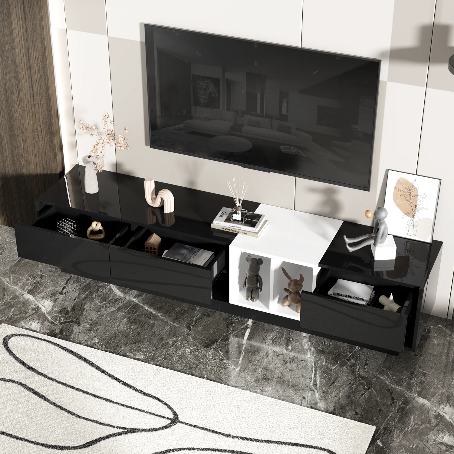 TV-cabinet-low-panel-high-gloss-black-and-white-combination-Color ...