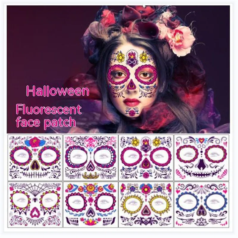 1/12pcs Halloween Funny Face Tattoo Stickers Creative Aesthetic Art ...