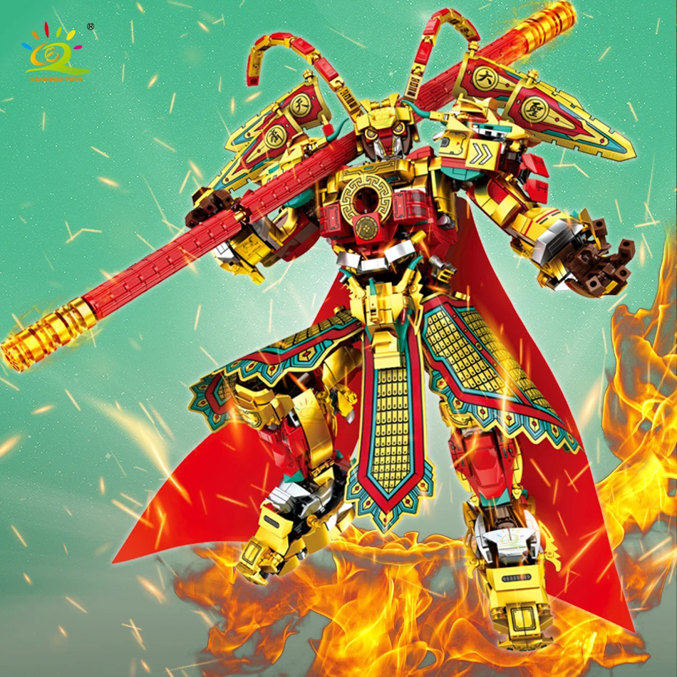 HUIQIBAO 1528pcs 일 Wukong Mecha 빌딩 블록 도시 Monkied 로봇 슈퍼 원숭이 킹 파이터 무기 피규어 ...