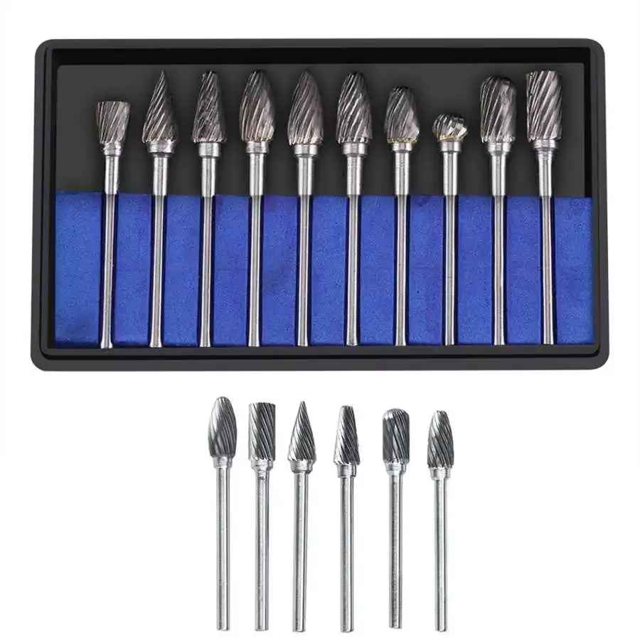 10pcs Burrs Tungsten Carbide Steel Files Burr Set 3mm Shank 6mm Cutting ...