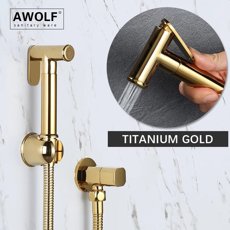 Shiny Titanium Gold Handheld Toilet Bidet Sprayer Solid Brass Shattaf ...