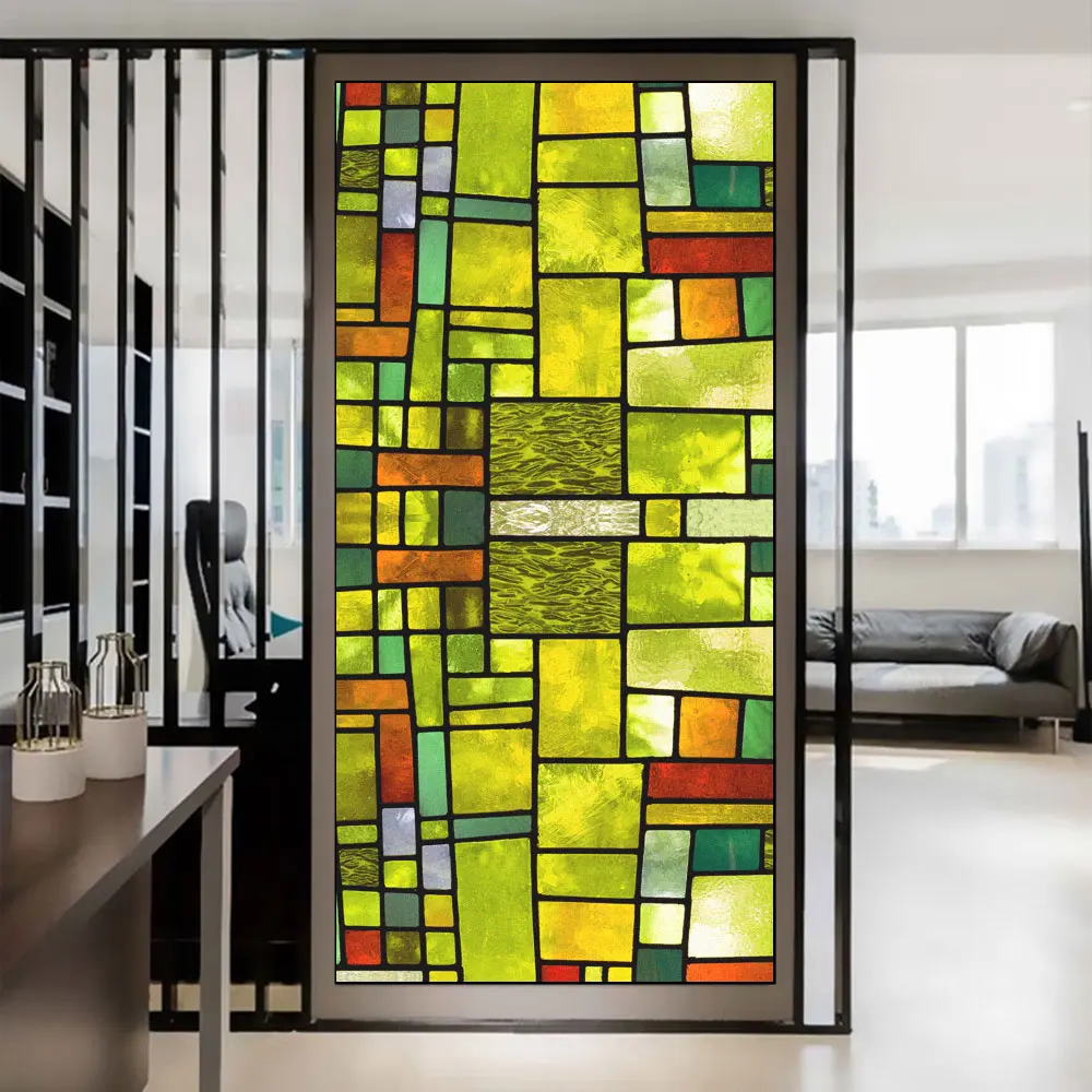 Privacy-Windows-Film-Decorative-Color-Brick-Stained-Glass-Window ...