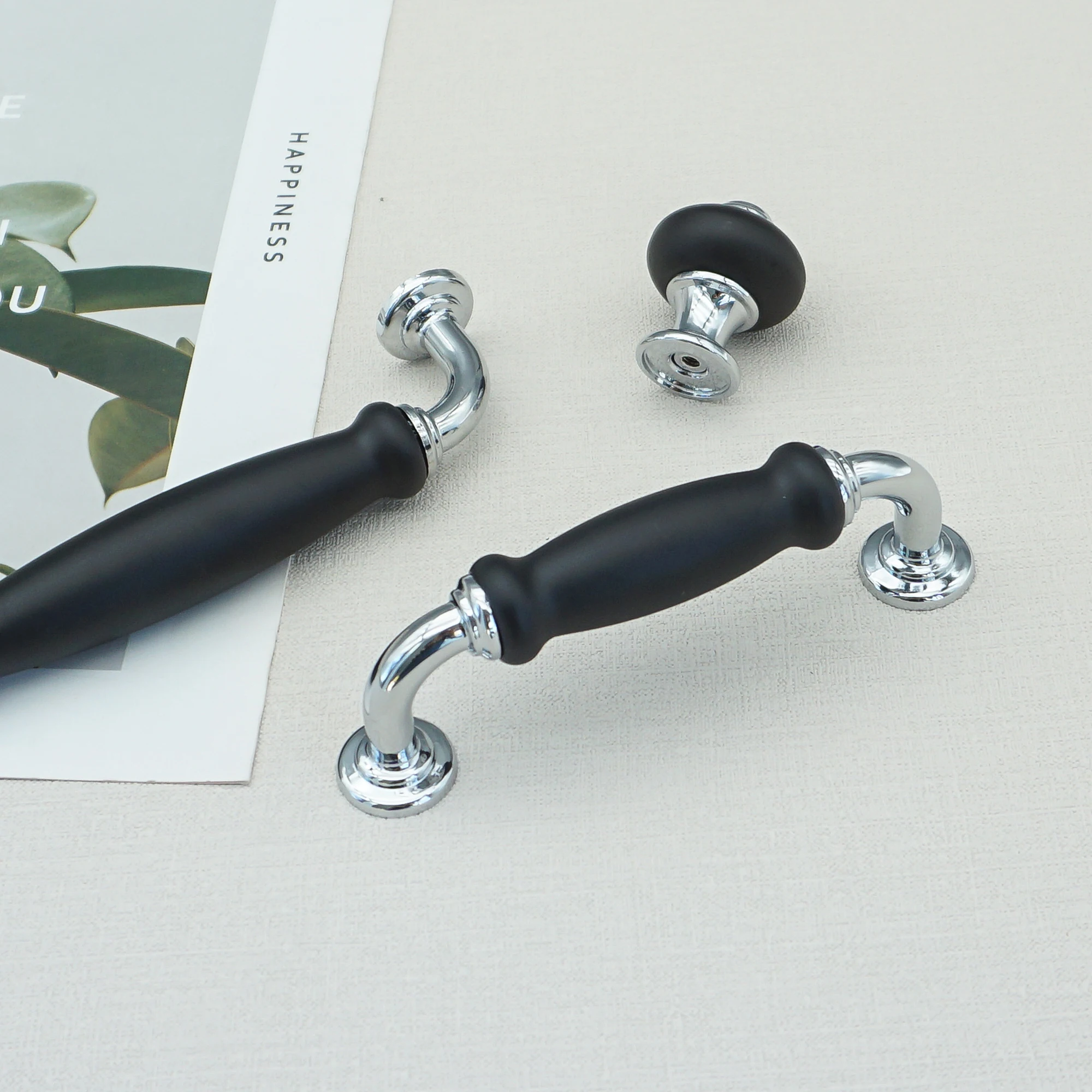 Black-Ceramic-Handles-for-Cabinets-and-Drawers-Bright-Chrome-Round-Door ...