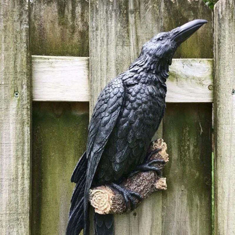 Fake-Raven-Resin-Statue-Bird-Crow-Sculpture-Outdoor-Crows-Halloween ...