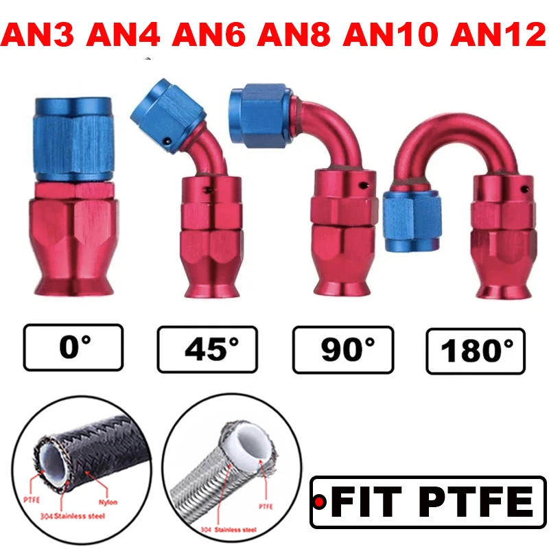 AN3-AN4-AN6-AN8-AN10-Straight-0-45-90-180-Degree-Reusable-Car-Hose-End ...