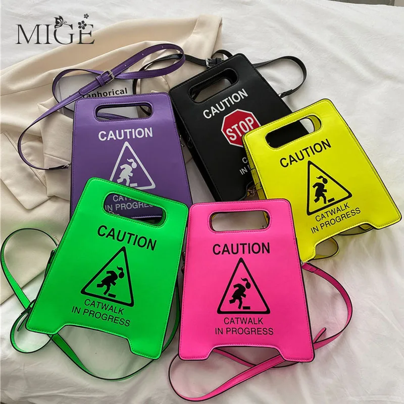 New-Fashion-Women-Summer-warning-sign-Shoulder-Crossbody-Bag-PU-Leather ...
