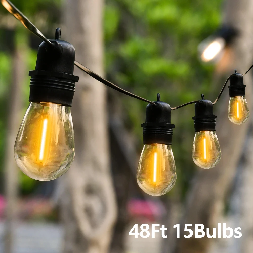 Outdoor String Lights S14 LED Plastic Shatterproof Bulbs 15M Waterproof ...