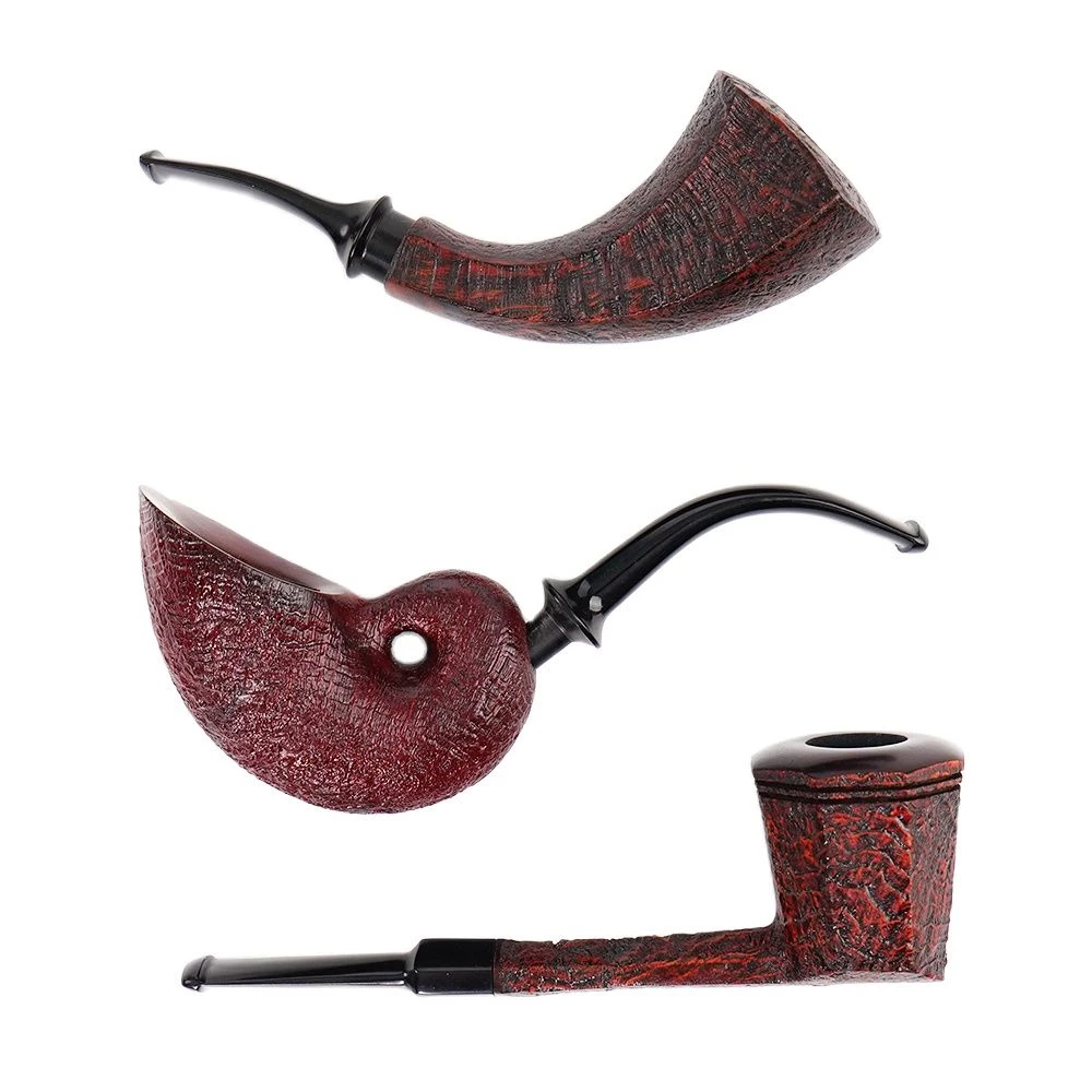 Handmade Briar Wood Smoking Pipe Net Red Horn Spiral Tobacco Pipe ...