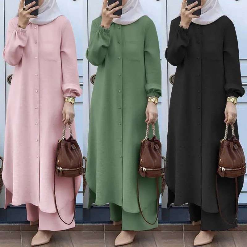 Ropa de moda árabe musulmana de 2 piezas para mujer, trajes de ...