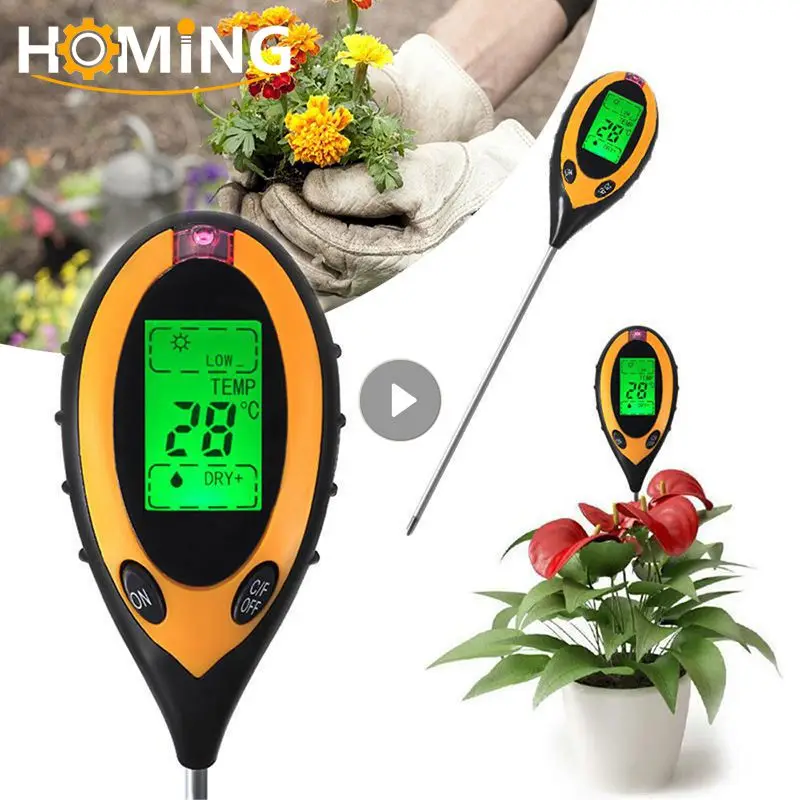 Professional-Soil-PH-Meter-4-In-1-LCD-Display-Temperature-Solar ...