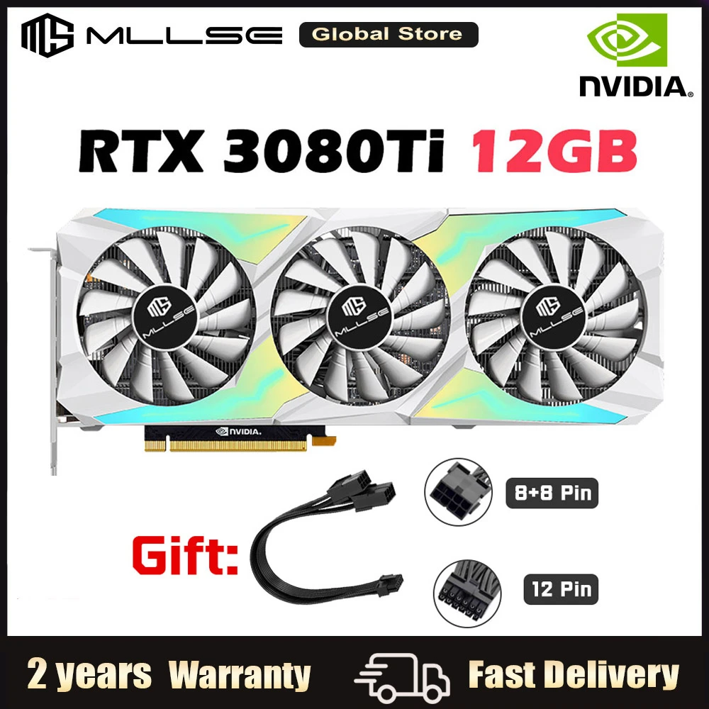 Mllse rtx 3080ti 12gb placa gráfica nvidia jogo gpu 8pin + 8pin gddr6x 384bit hdmi * 1 dp * 3 ...