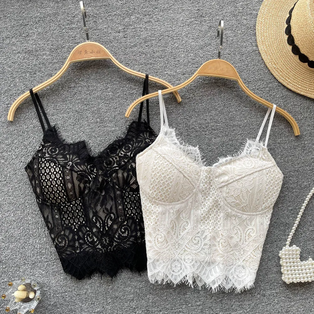 Spaghetti Strap Tanks Camis For Women Lace Spliced V Neck Femme Croset