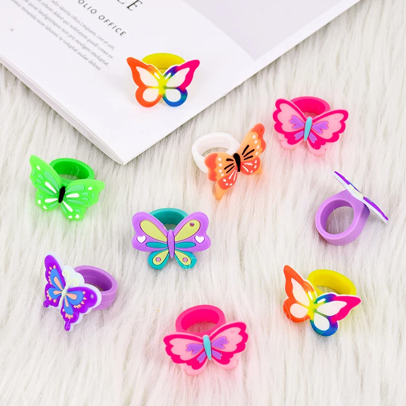 12/20pcs Colorful Butterfly Ring Kids Birthday Party Favors Children's ...