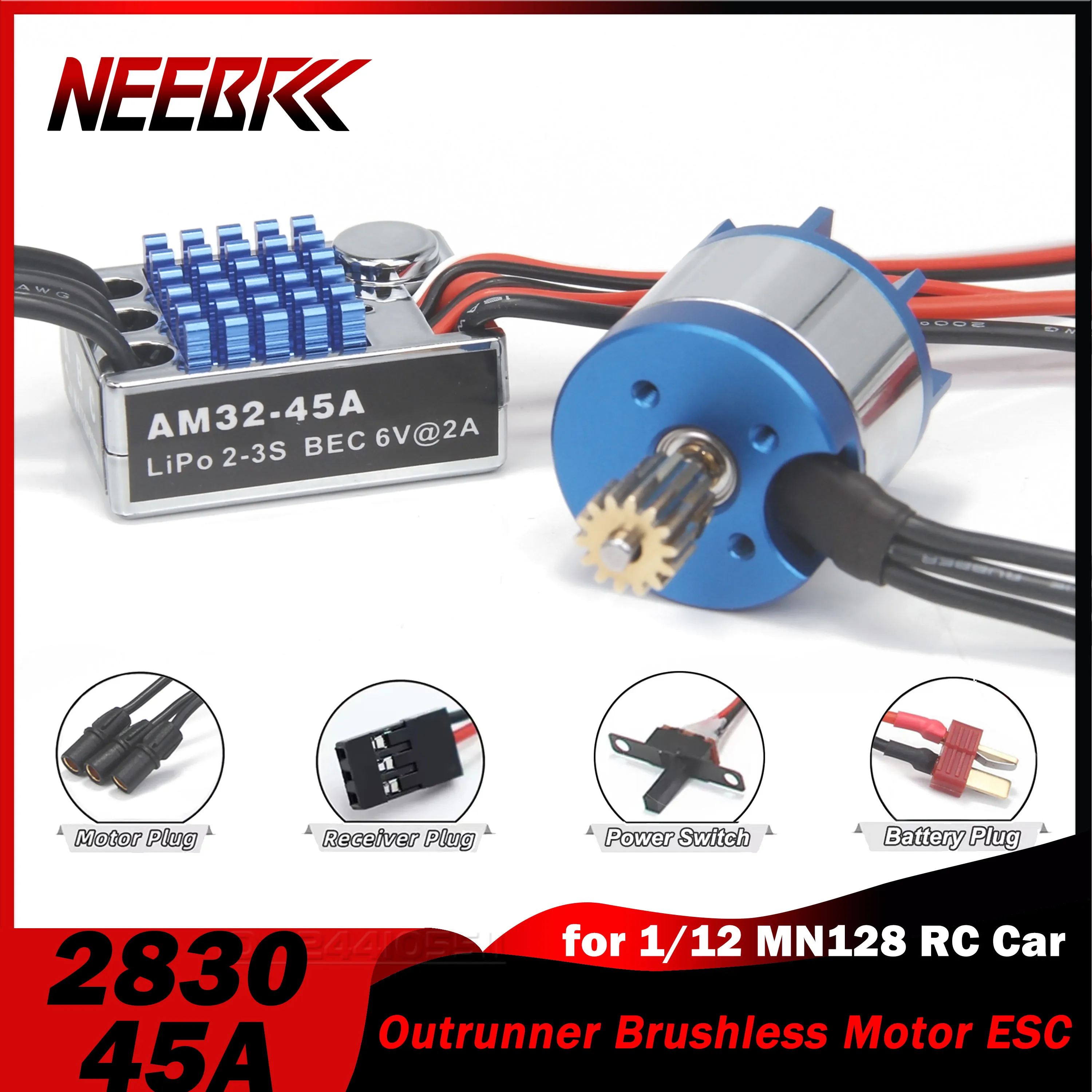NEEBRC 2830 RC Outrunner Crawler Brushless Motor 2400KV with 14T Gear ...