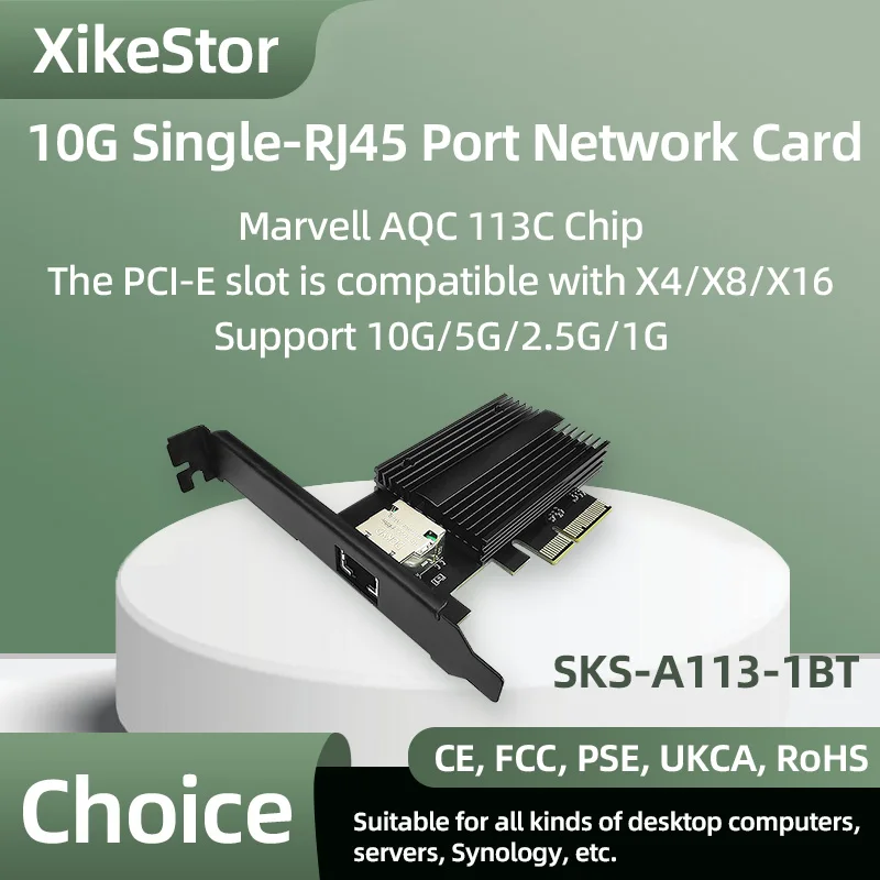XikeStor-10G-Network-Card-RJ45-PCIe-x4-Marvell-AQC113-single-port-For ...