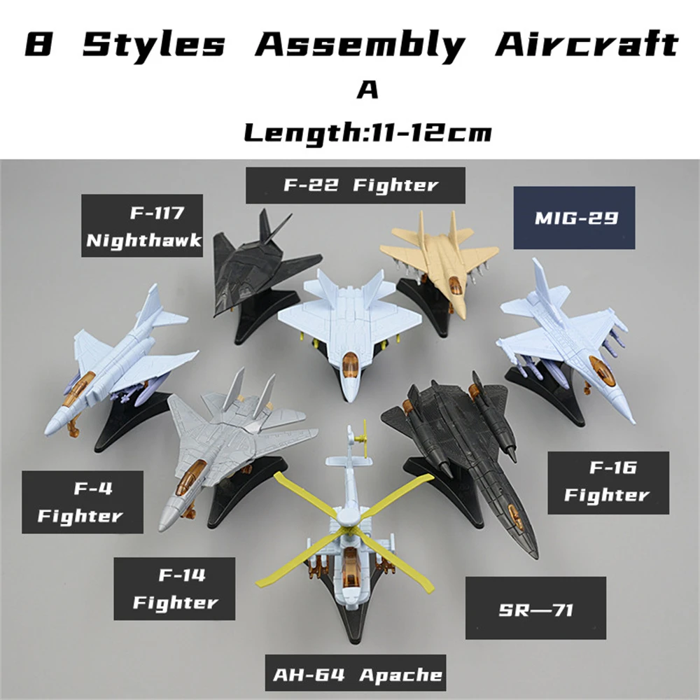 8 Styles Airplane Assembly Model AH-64 F-4 SR-71 F-22 MIG-29 F-14A F ...