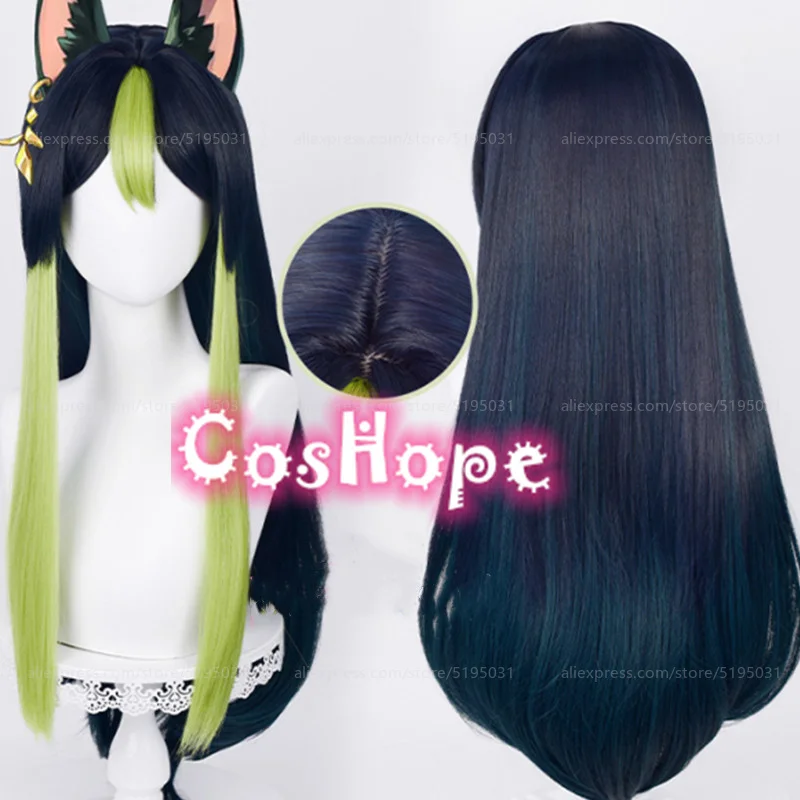 Genshin Impact Female Tighnari Cosplay Wig 80cm Long Dark Blue Green ...