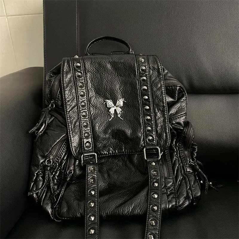 MBTI-Y2k-Black-Womens-Backpack-Vintage-Fashion-Gothic-Soft-Pu-Leather ...