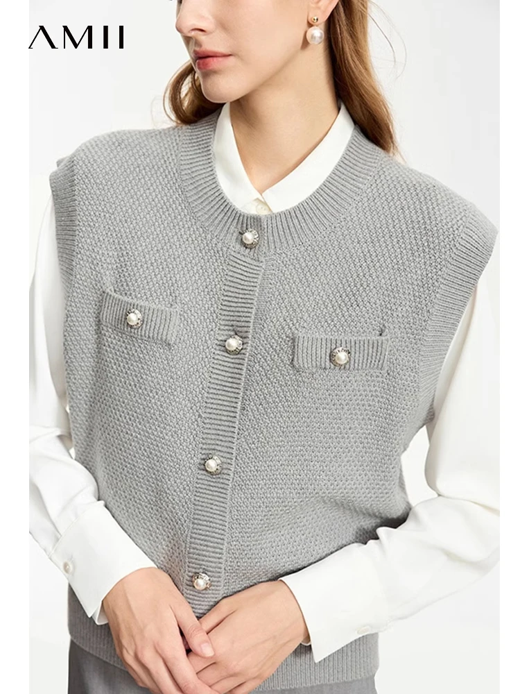 AMII-Chaleco-minimalista-peque-o-y-fragante-para-mujer-abrigos-lisos-sin-mangas-con-cuello ...