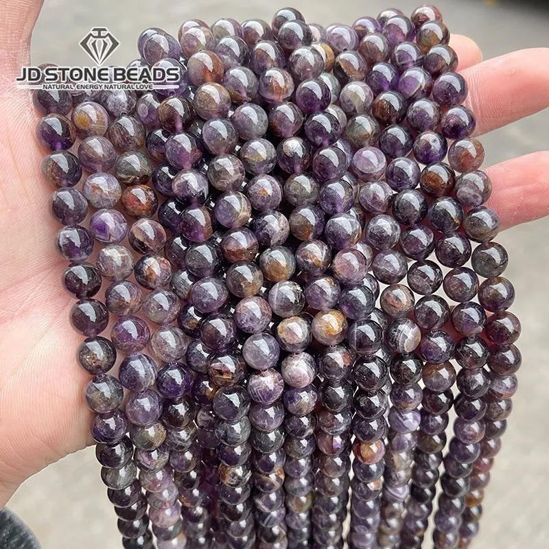 Natural-Stone-Bead-Purple-Ghost-Quartz-Round-Loose-Spacer-Amethyst ...