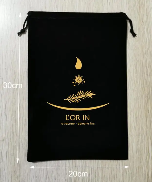 500PCS Customised Logo 20x30cm Black Velvet Bags Drawstring Gift ...