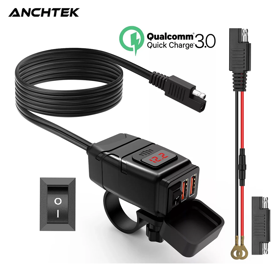 Anchtek Motorcycle Usb Charger Qc3.0 Handlebar Fast Charging Waterproof ...