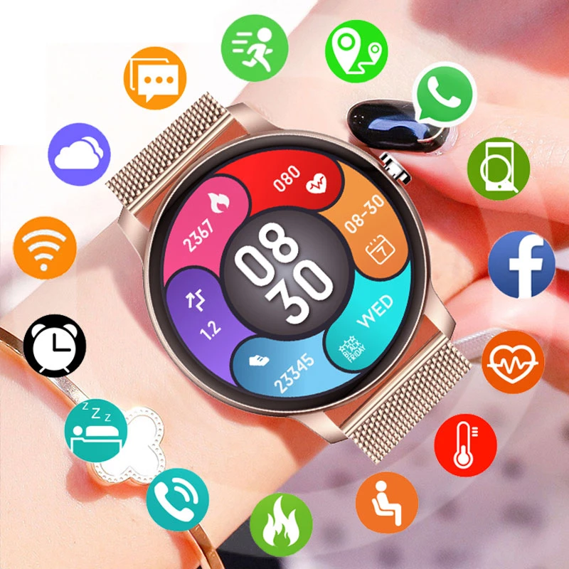 Women Smartwatch Full Touch Screen Support Dial Call Heart Rate Blood ...