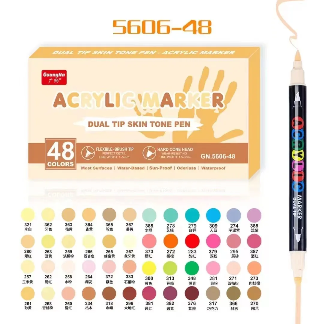48 Colors colors Dual Tip Skin Tone pen Acrylic Art Paint set water ...