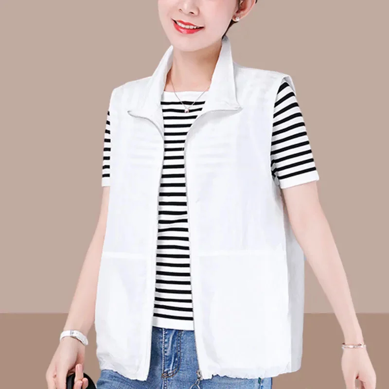 Spring Summer Thin White Vest Women Plus Size Casual Basic Sleeveless ...