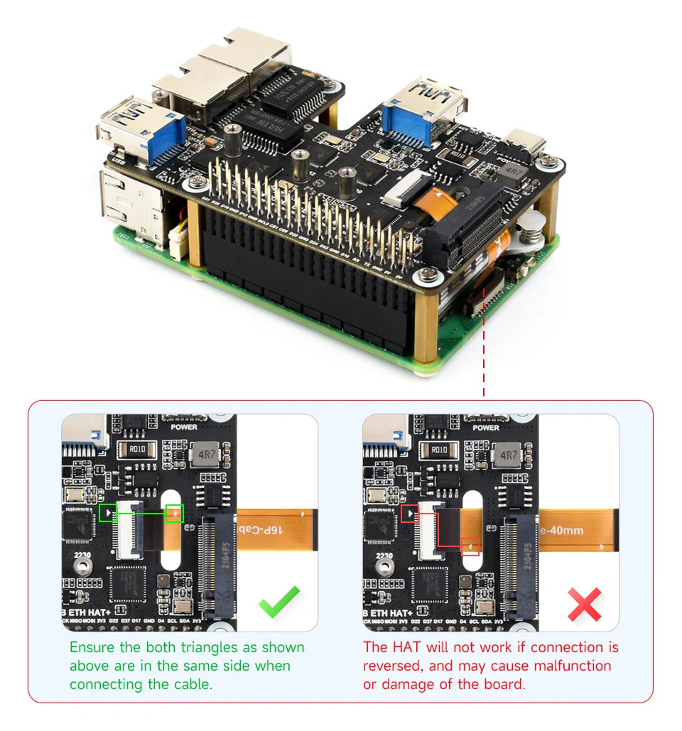 Raspberry Pi 5 PCIe-USB3 HUB Двойная плата расширения 2,5G ETH RJ45 и M ...