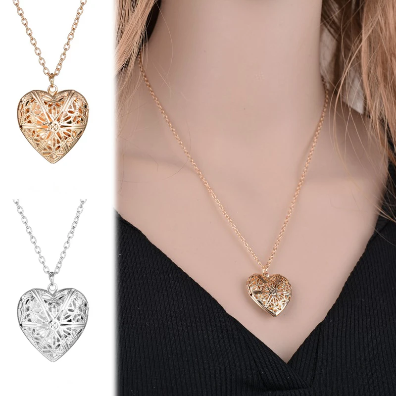 1Pc-Fashion-Heart-Love-Chain-Necklace-for-Women-Hollow-Engraved-Opening ...