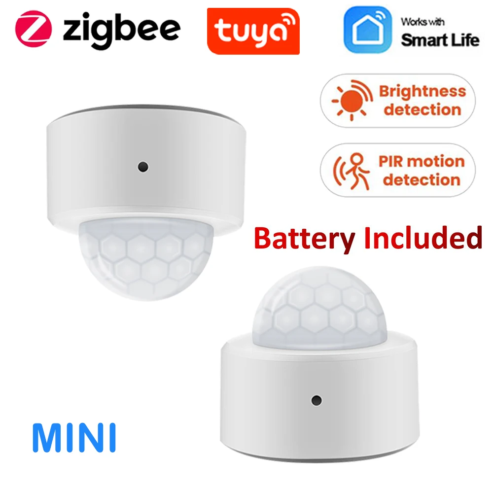 Tuya-Mini Detector de movimiento PIR 2 en 1 Zigbee + luz Lux brillante, Sensor de alarma ...