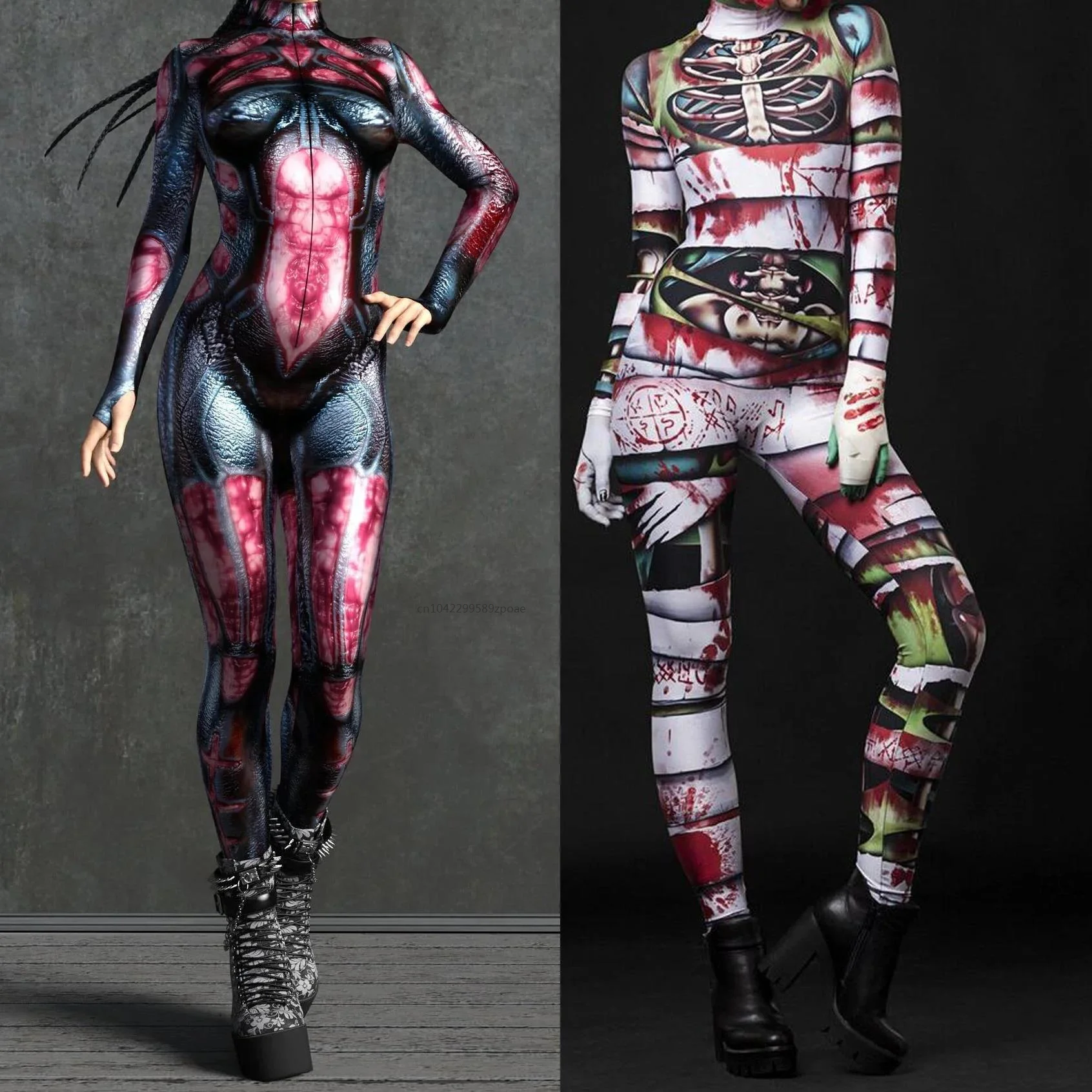Horror-Skull-Zombie-Armor-Women-Cosplay-Haunted-House-Jumpsuit-Costume ...