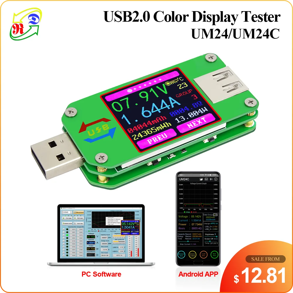 Rd Um24 Um24c App Usb 2.0 Lcd Display Voltmeter Ammeter Battery Charge Voltage Current Meter ...