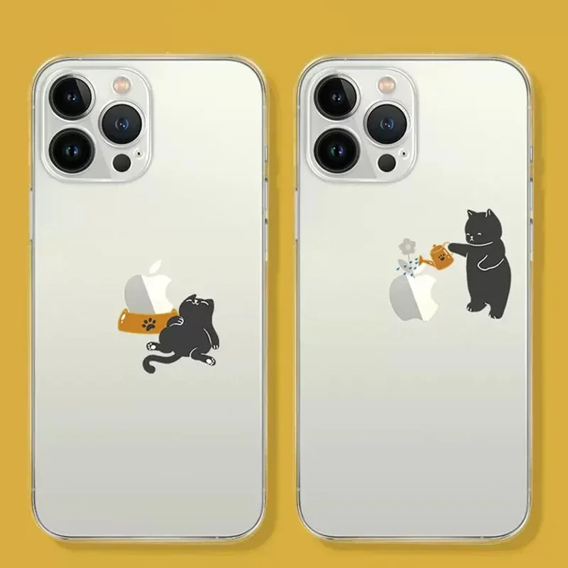 Funny Cartoon Cat Clear Phone Case for iPhone 16 14 13 12 11 15 Pro Max ...