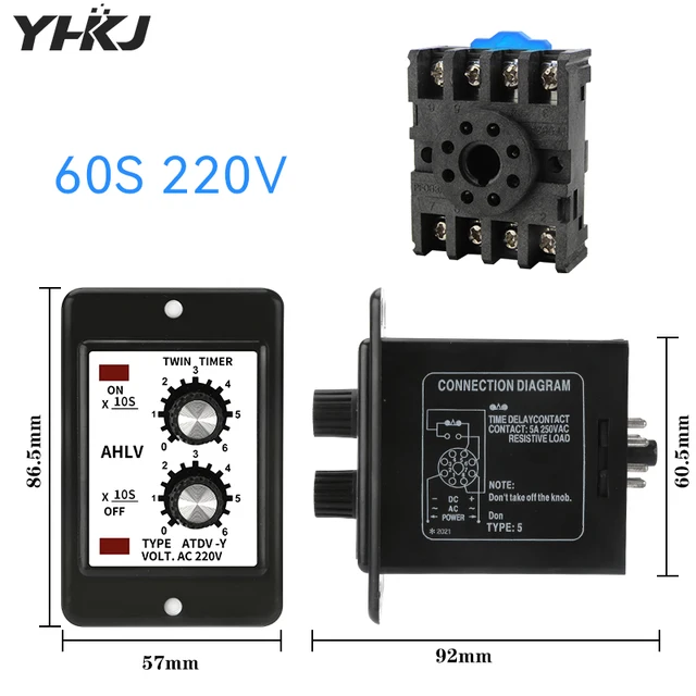 Adjustable Dual Time Relay Repeat Cycle Timer ATDV-Y ON OFF 3S/6S/12S/30S/60S/3M/6M/12M/30M/60M ...