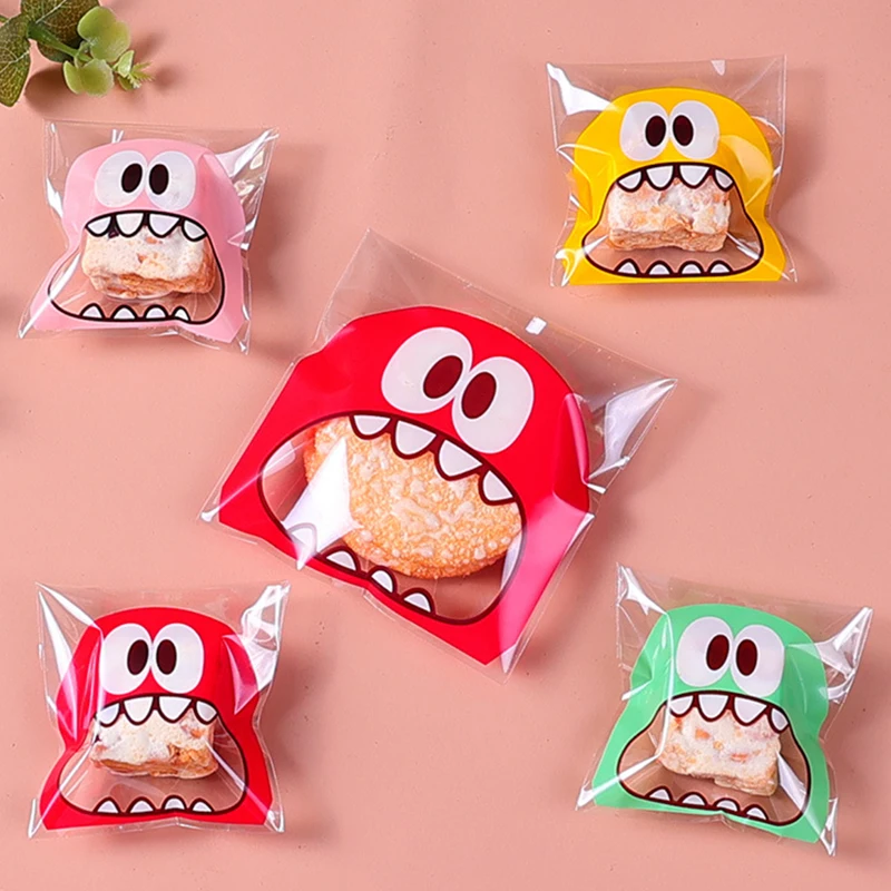100PCS-7CM-10CM-Cartoon-Monster-Cookie-Candy-Bag-Self-Adhesive-Plastic ...