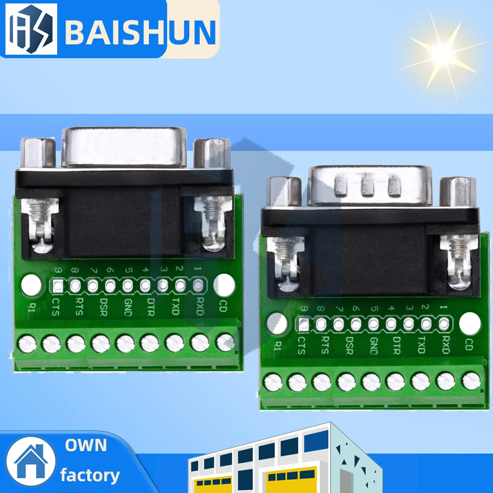9pin Solderless Connectors DB9 RS232 Serial to Terminal Female Male ...