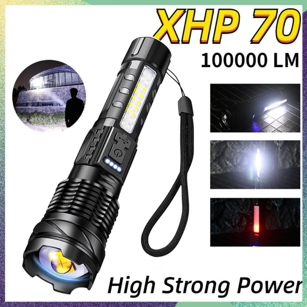 USB High Strong LED Flashlight Type C Charging Torch Flasglight Outdoor ...