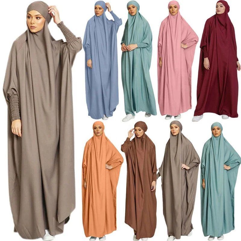 Jilbab One Piece High Quality Muslim Women Elastic Wrist Sleeve Satin ...