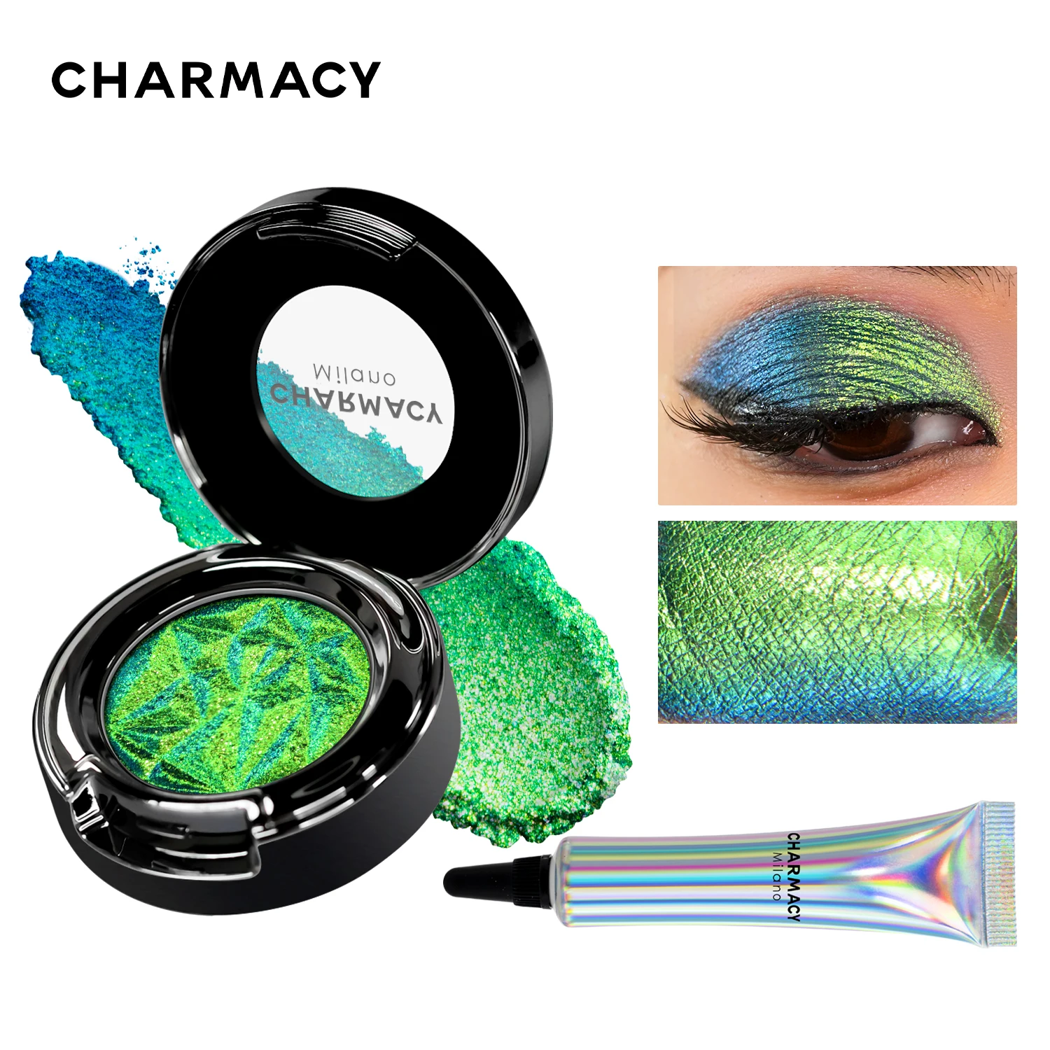 CHARMACY Multichrome Glitter Eyeshadow Set with Primer Long lasting ...