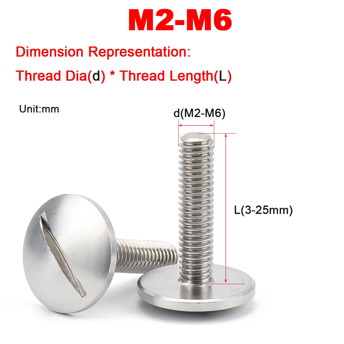 304 Stainless Steel Extra Large Spherical Flat Head Slotted Screw M2M2 ...