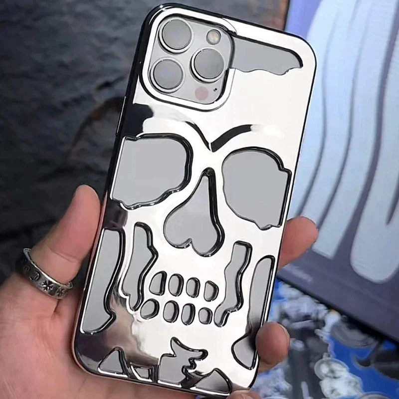 Luxury-Matte-Plating-Metallic-Color-Hollow-Out-Skull-Hard-Case-For ...