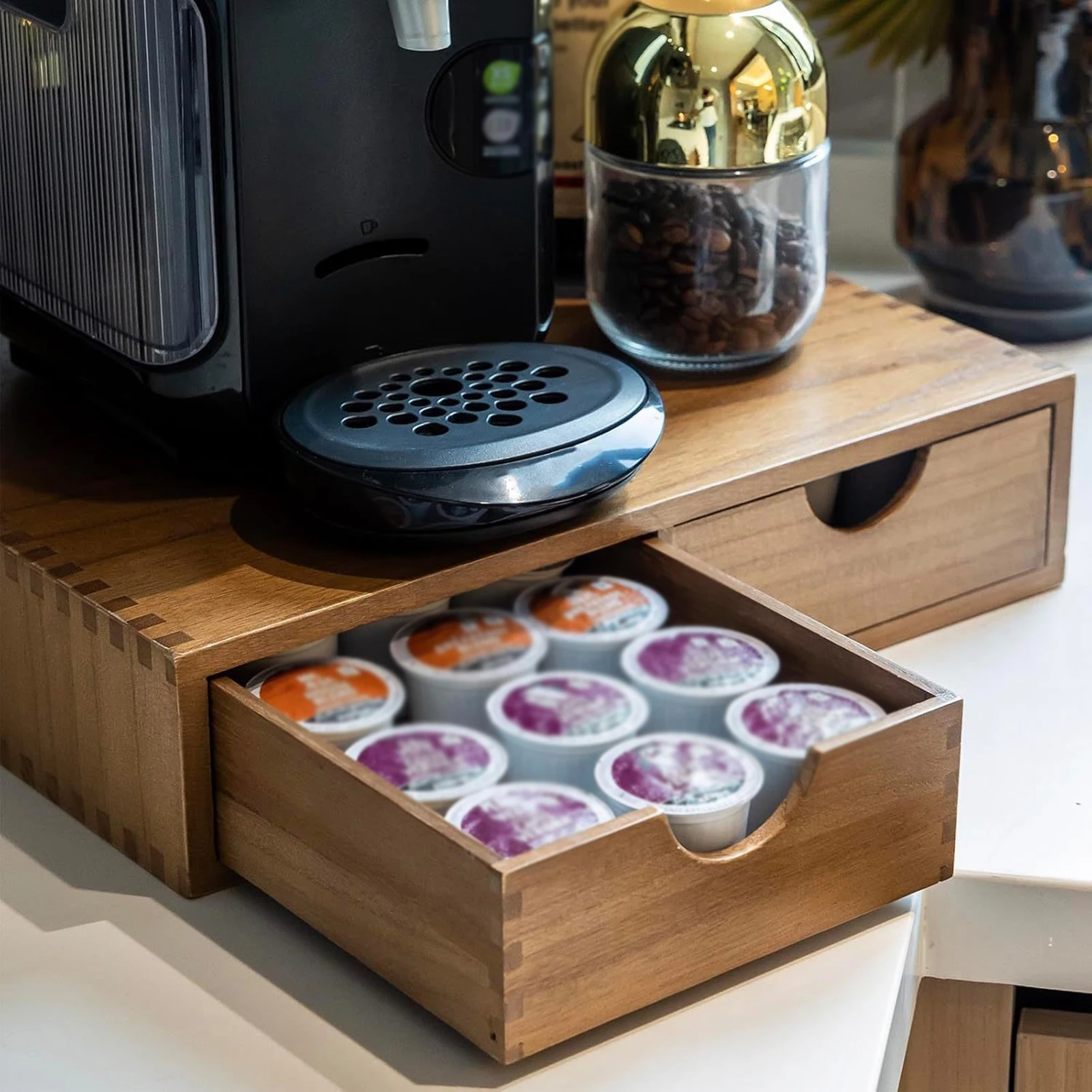 Wooden Coffee Capsule Drawer Storage Rack Coffee Machine Base Bracket ...