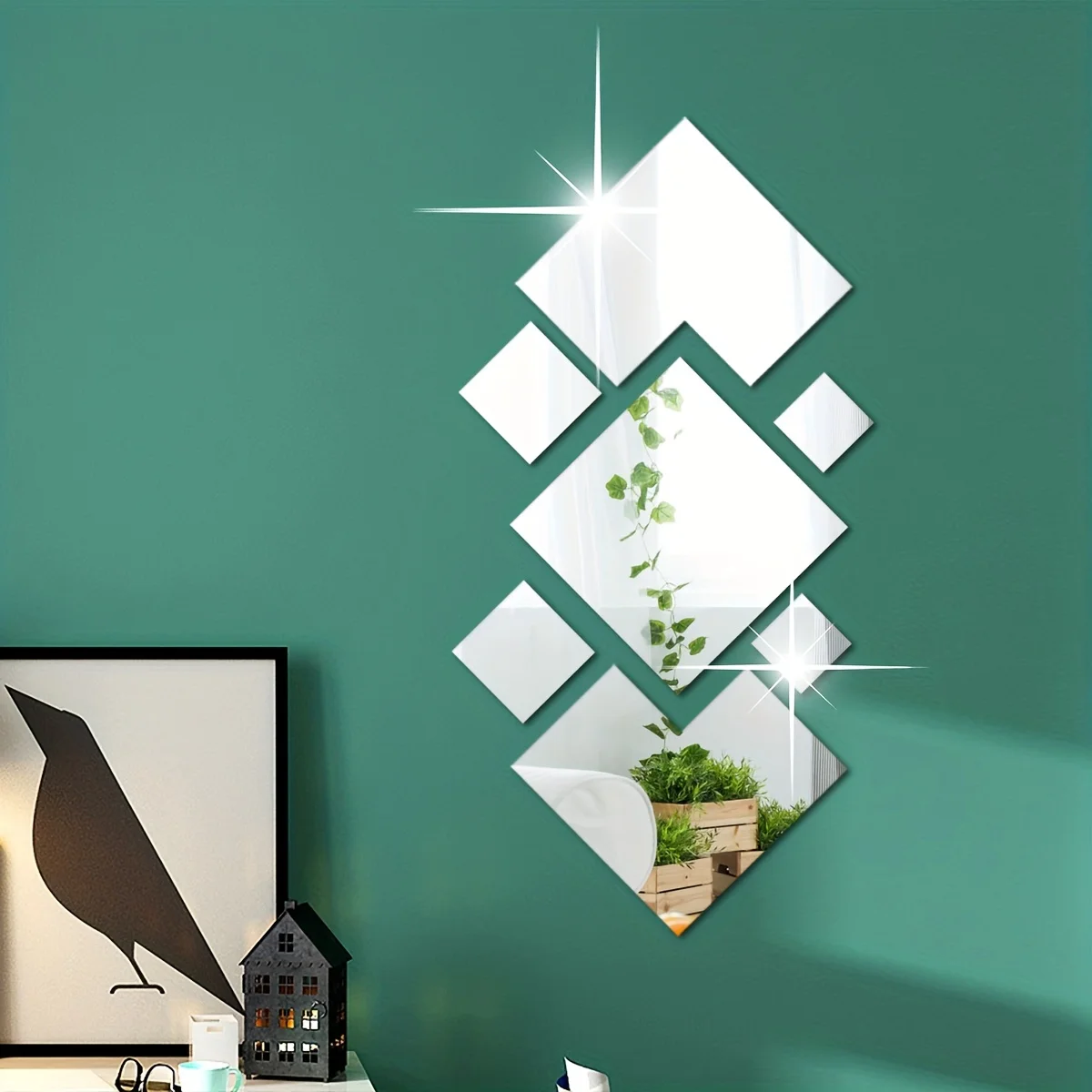 3D-Wave-Wall-Stickers-Acrylic-Mirror-Detachable-Decal-Square ...