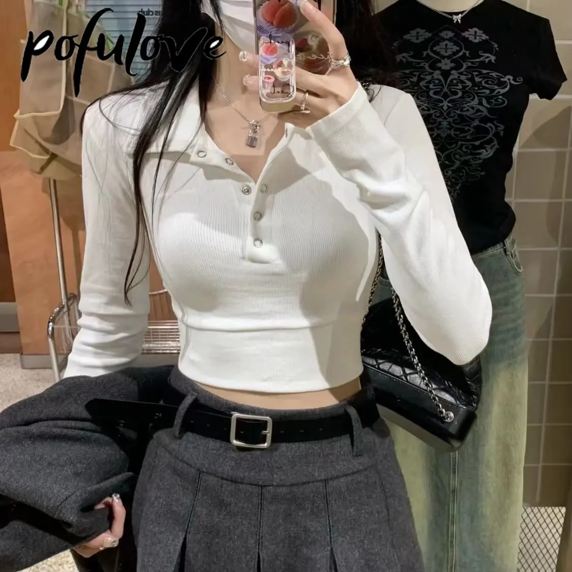Top ajustado con cuello de POLO para mujer, camisa básica Sexy de Color ...