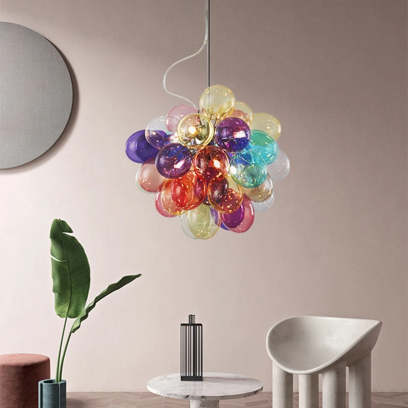 Modern LED Colorful Glass Ball Chandeliers Glossy Home Decor Indoor ...