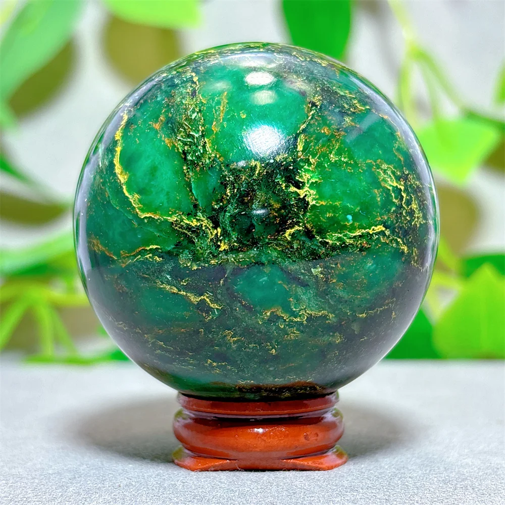 Emerald-Sphere-Golden-stripe-Crystal-Natural-Quartz-Stone-Home ...