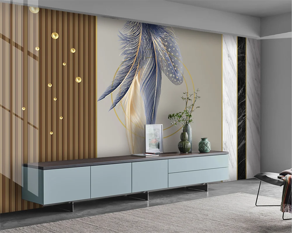 Beibehang-Papier-peint-moderne-personnalis-plume-bleu-fonc-calandre-en ...